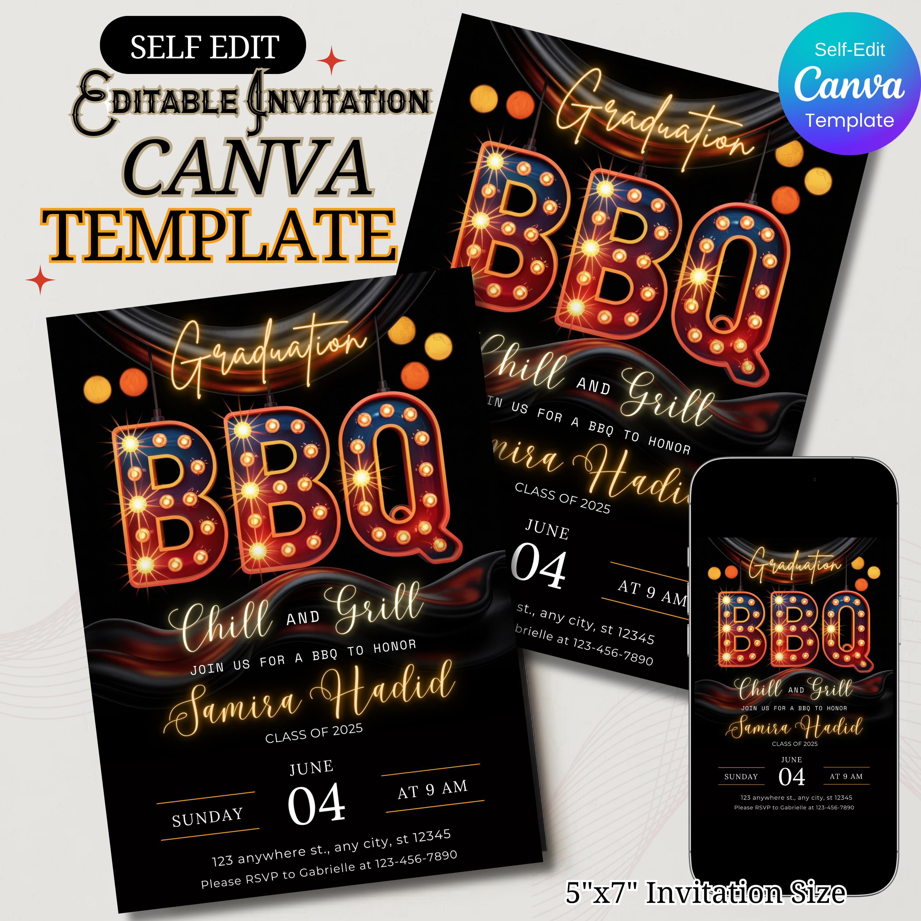 Graduation BBQ Party Invitation, Chill and Grill Backyard Celebration ...