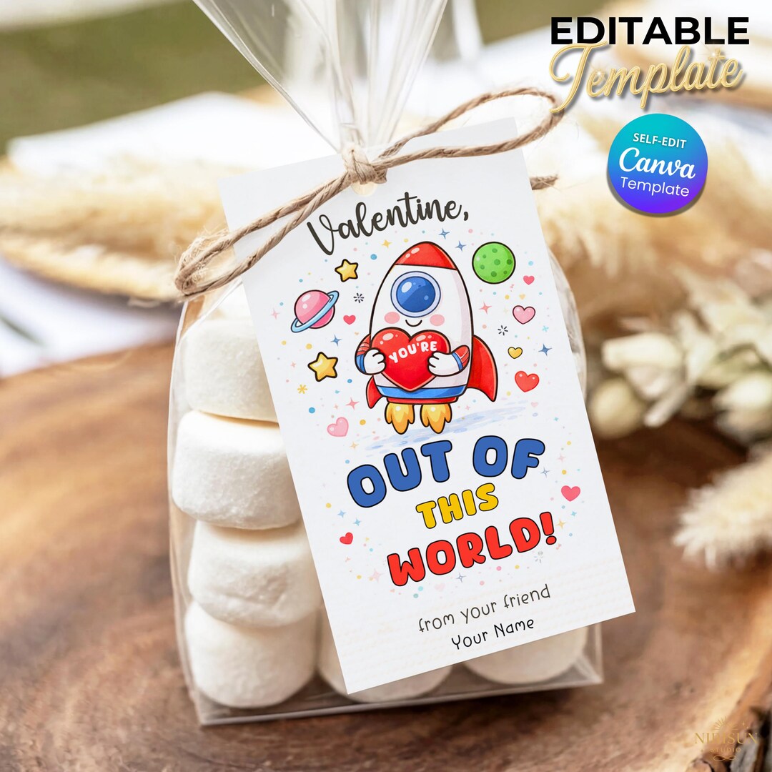 Space Valentine Gift Tag, Classroom Valentine Rocket Favor, Out of This ...
