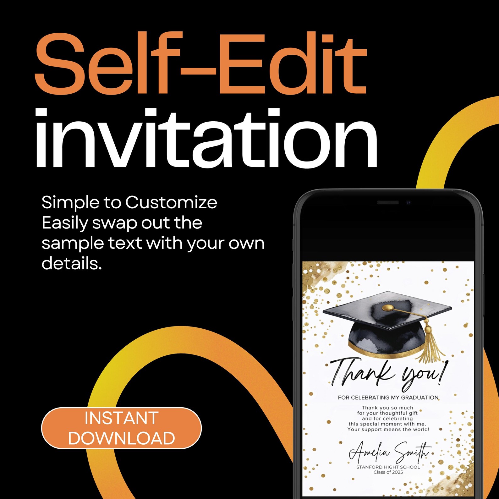 Graduation Photo Thank You Card Template, Grad Thank You Card, Editable ...