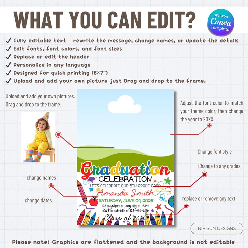 Kids Graduation Photo Invitation, Editable Moving up Ceremony Invite ...