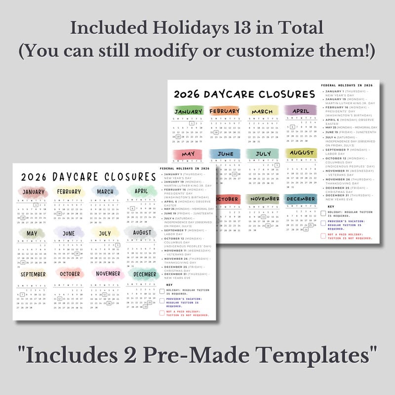 Daycare Calendar for 2026 - Etsy