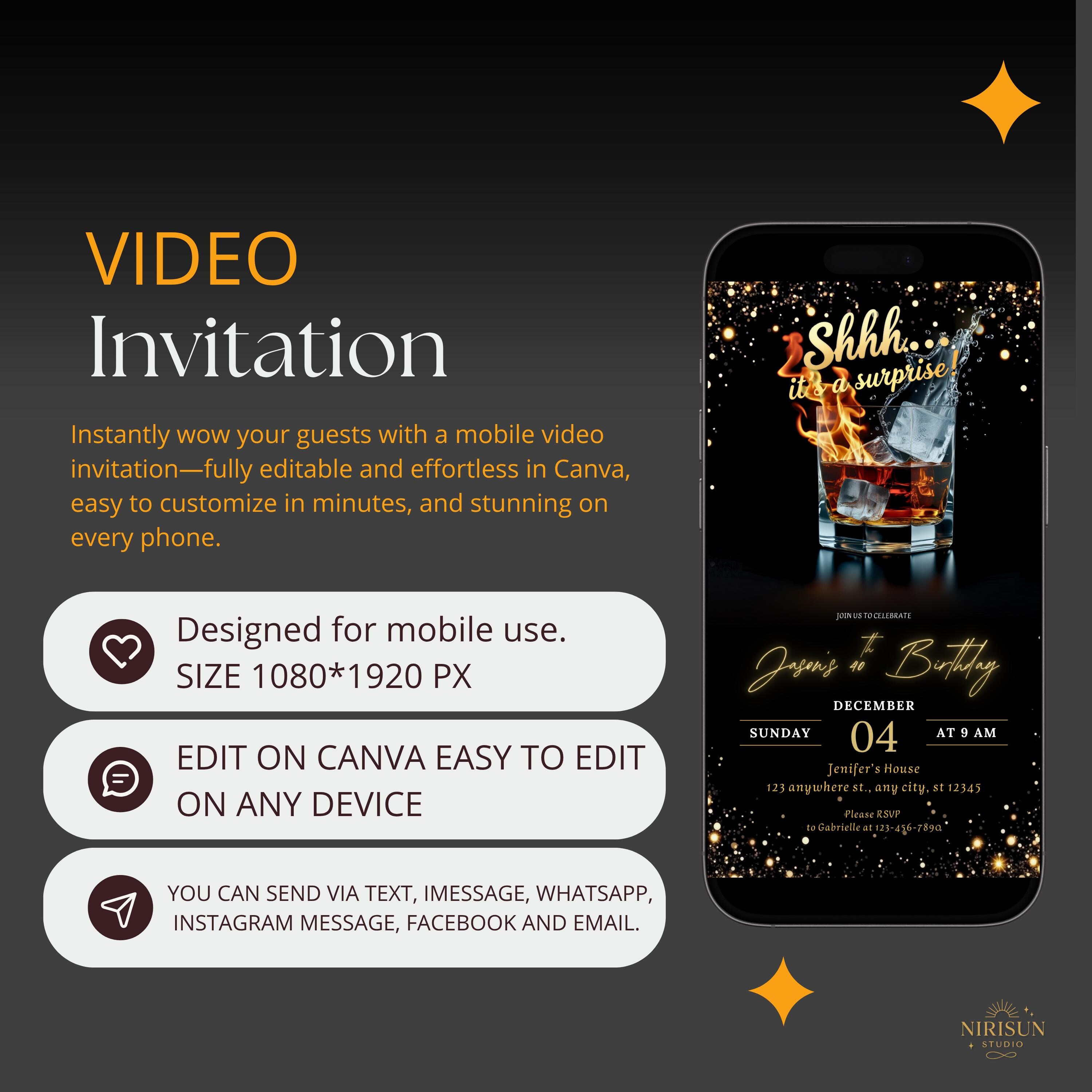 Men’s Surprise Birthday Invitation – Whiskey Theme Party, Personalized ...
