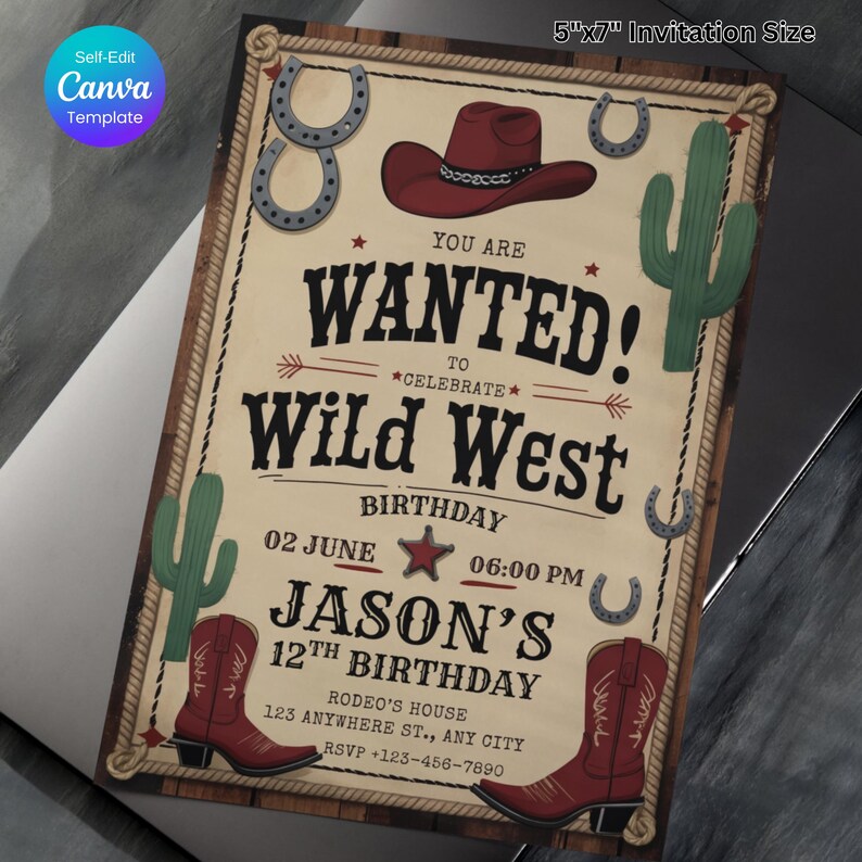 Wild West Cowboy Birthday Invitation, Country Western Birthday Template ...