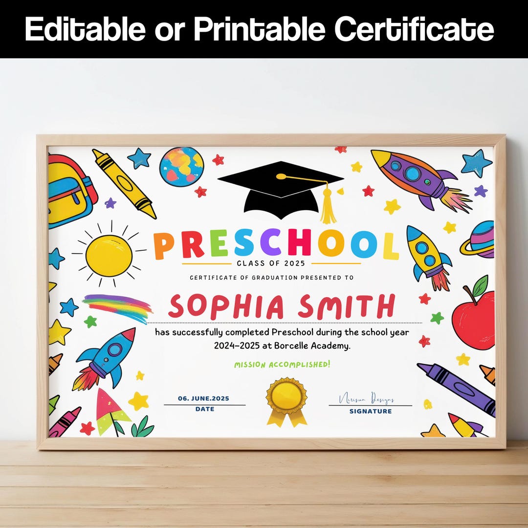Editable Preschool Graduation Certificate, Last Day of Preschool ...