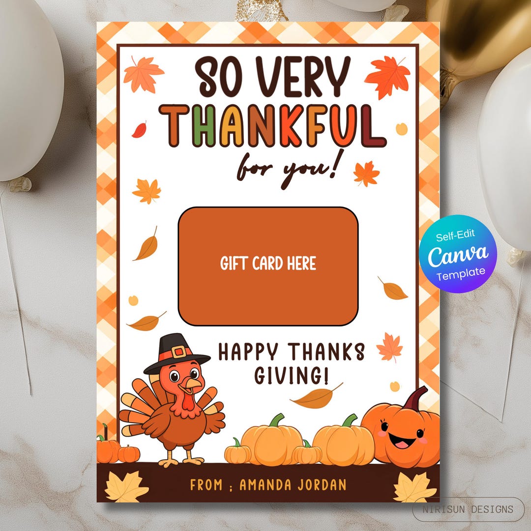 Thanksgiving Gift Card Holder: so Very Thankful Card (editable Template ...