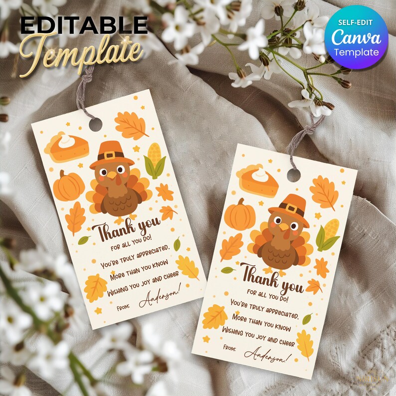 Thanksgiving Gift Tags: Fall Thank You Favor Tags (editable Template ...