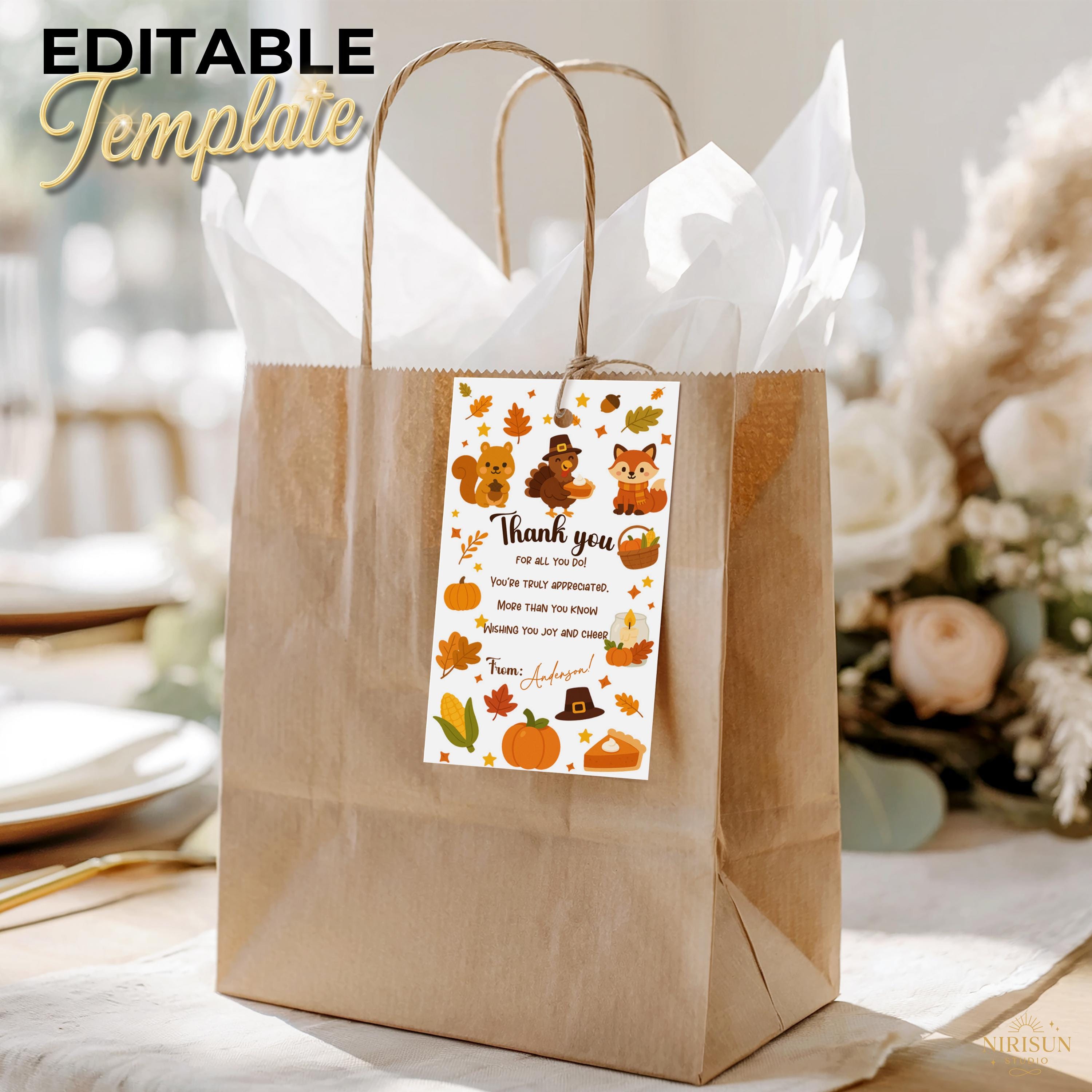Thanksgiving Gift Tags: Fall Thank You Favor Tags (editable Template ...