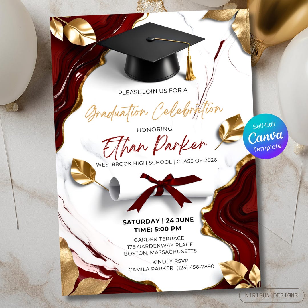Deep Red Graduation Party Invitation, Class of 2026 Invite, Graduation ...