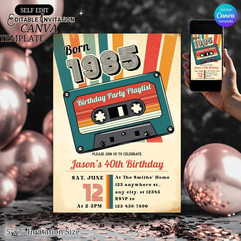 40th Birthday Invitation, Back to 80’s Retro Party Invite, Back in 1985 ...