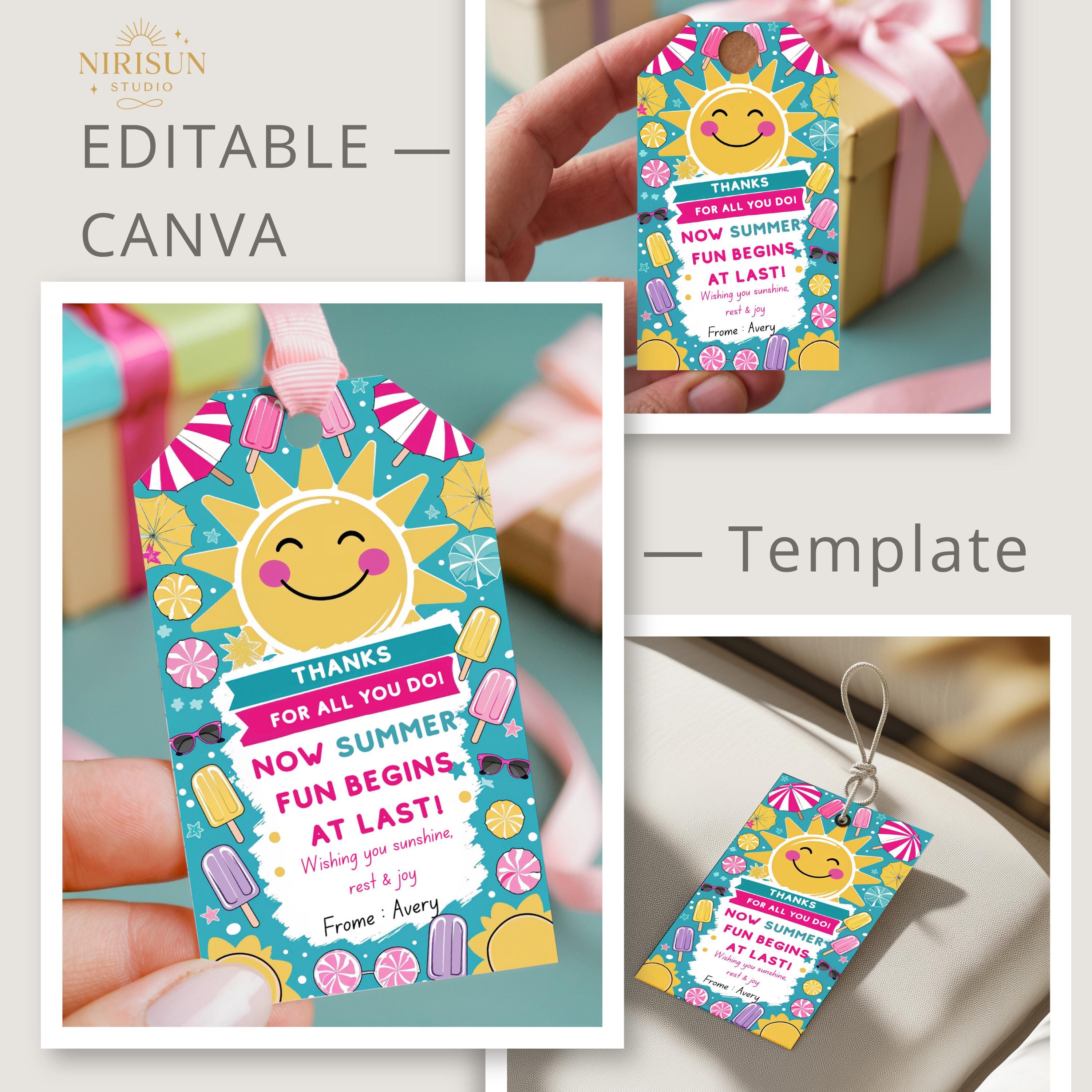 End of Year Thank You Gift Tag, Editable Last Day of School Gift Tag ...