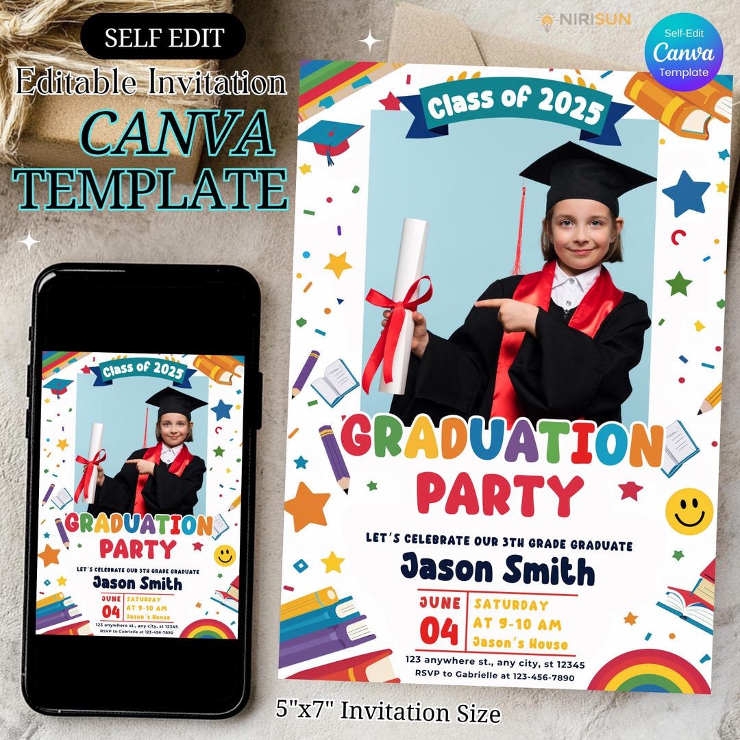Kids Graduation Party Photo Invitation, Moving up Ceremony, Editable in ...