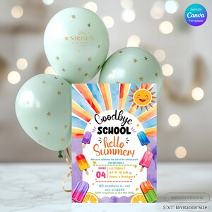 Popsicle End of School Party Invitation Template Editable Canva ...