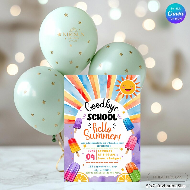 Popsicle End of School Party Invitation Template Editable Canva ...