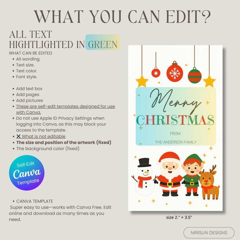 Christmas Gift Tags: Classroom Treat Labels, Editable Template, Snowman ...