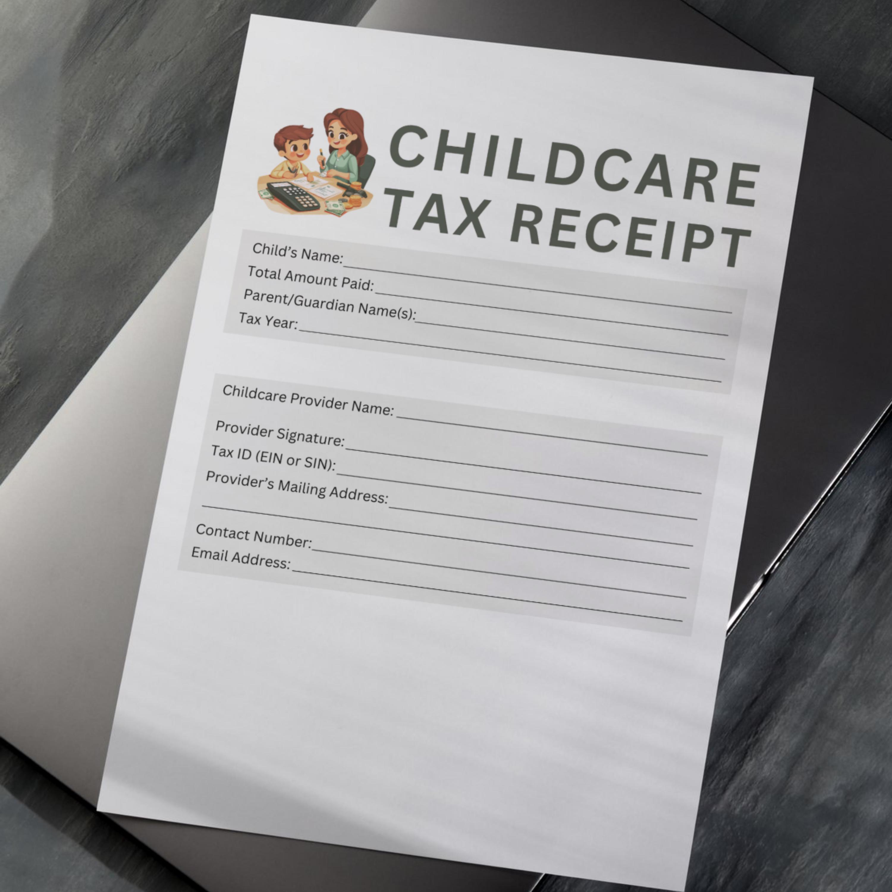 Printable Childcare Tax Receipt, Editable Childcare Daycare Forms PDF ...