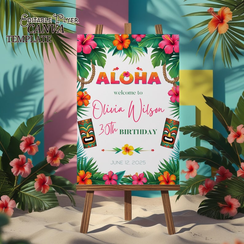 Editable Aloha Welcome Sign Template – Luau Party, Hawaiian Wedding ...