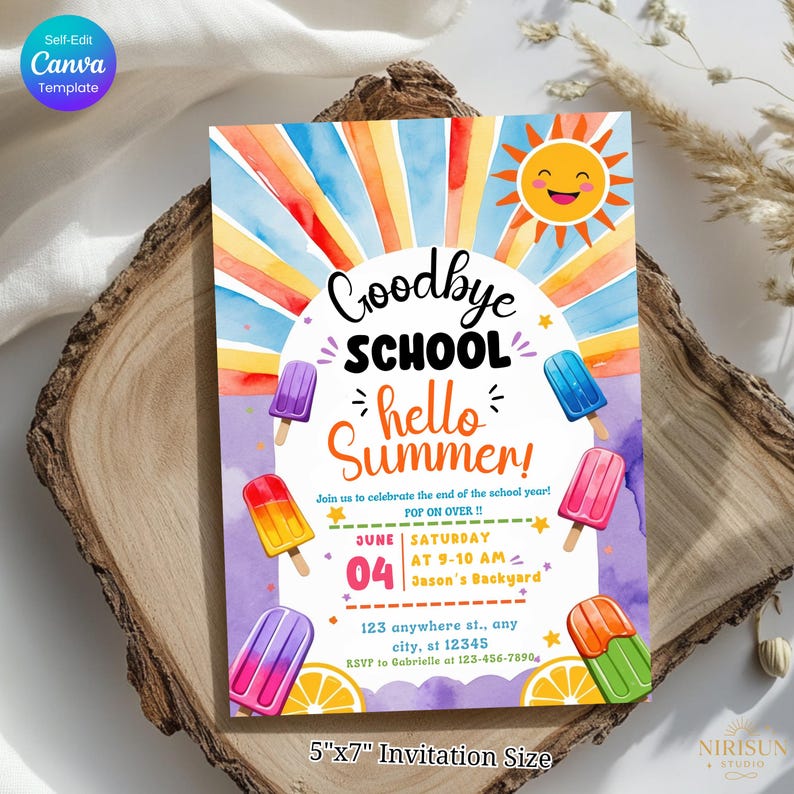 Popsicle End of School Party Invitation Template Editable Canva ...