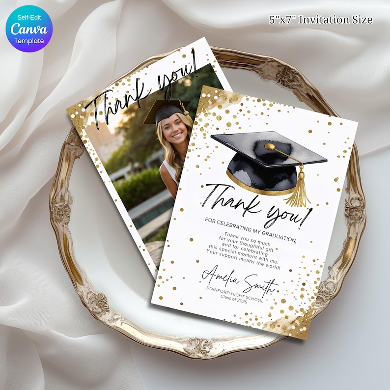 Graduation Photo Thank You Card Template, Grad Thank You Card, Editable ...