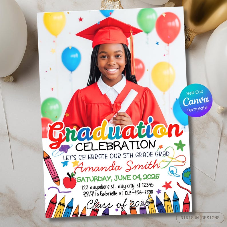 Kids Graduation Photo Invitation, Editable Moving up Ceremony Invite ...