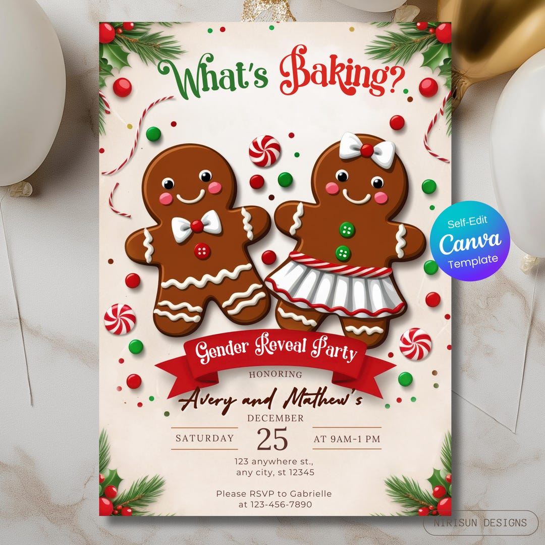 Gingerbread Cookie Gender Reveal Invitation: What’s Baking Theme ...