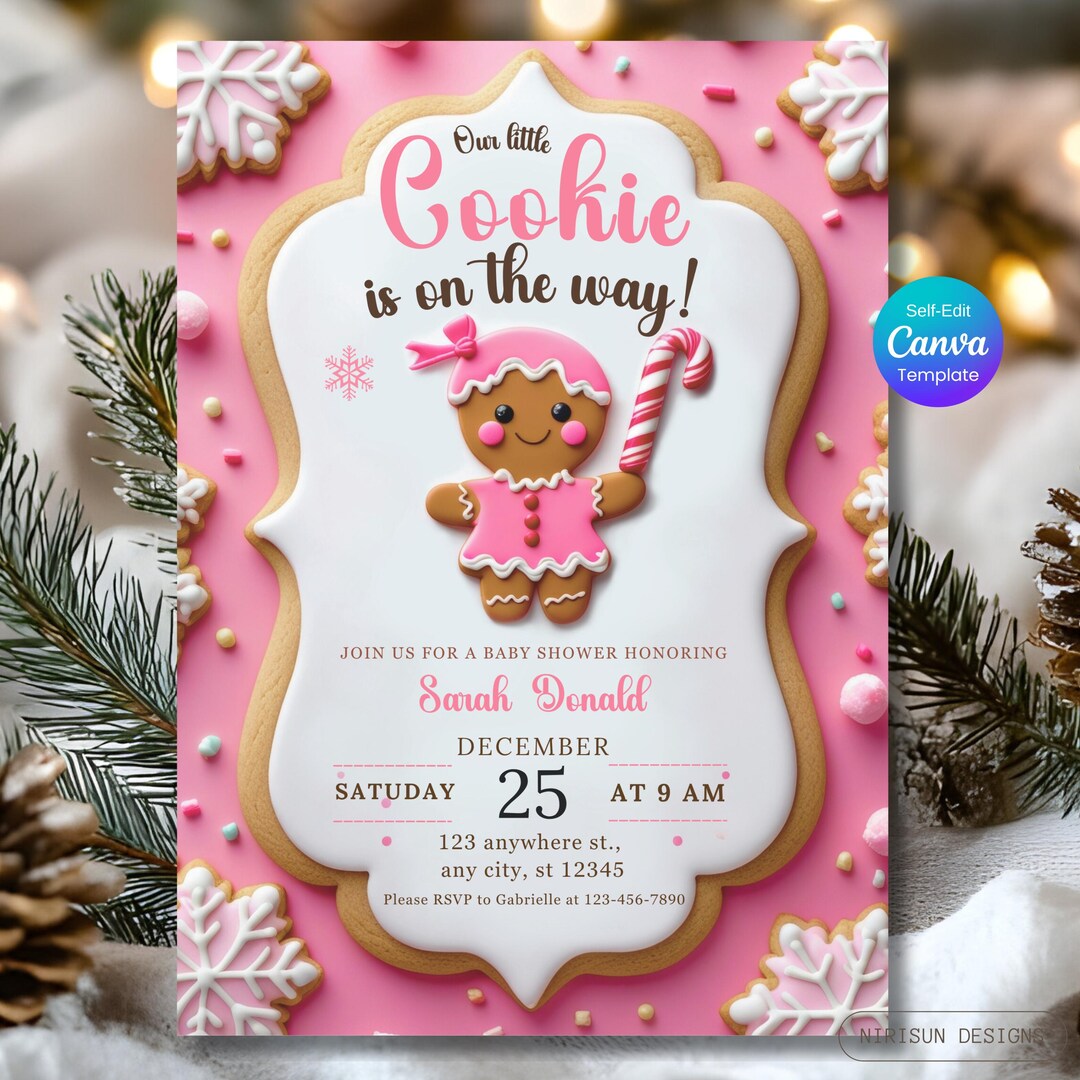 Pink Gingerbread Baby Shower Invitation: Little Cookie on the Way ...