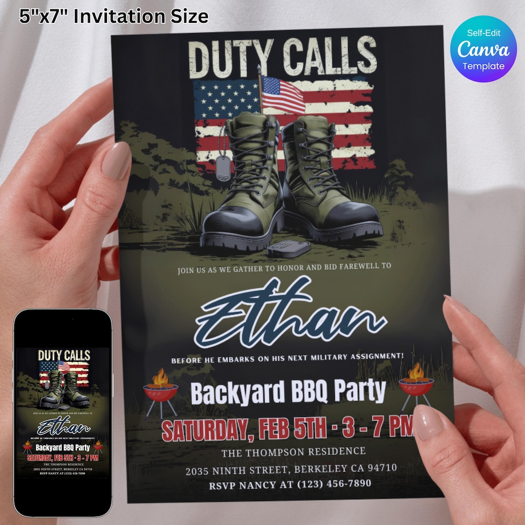 Military Farewell Party Invitation, Duty Calls Send-off BBQ Invite ...
