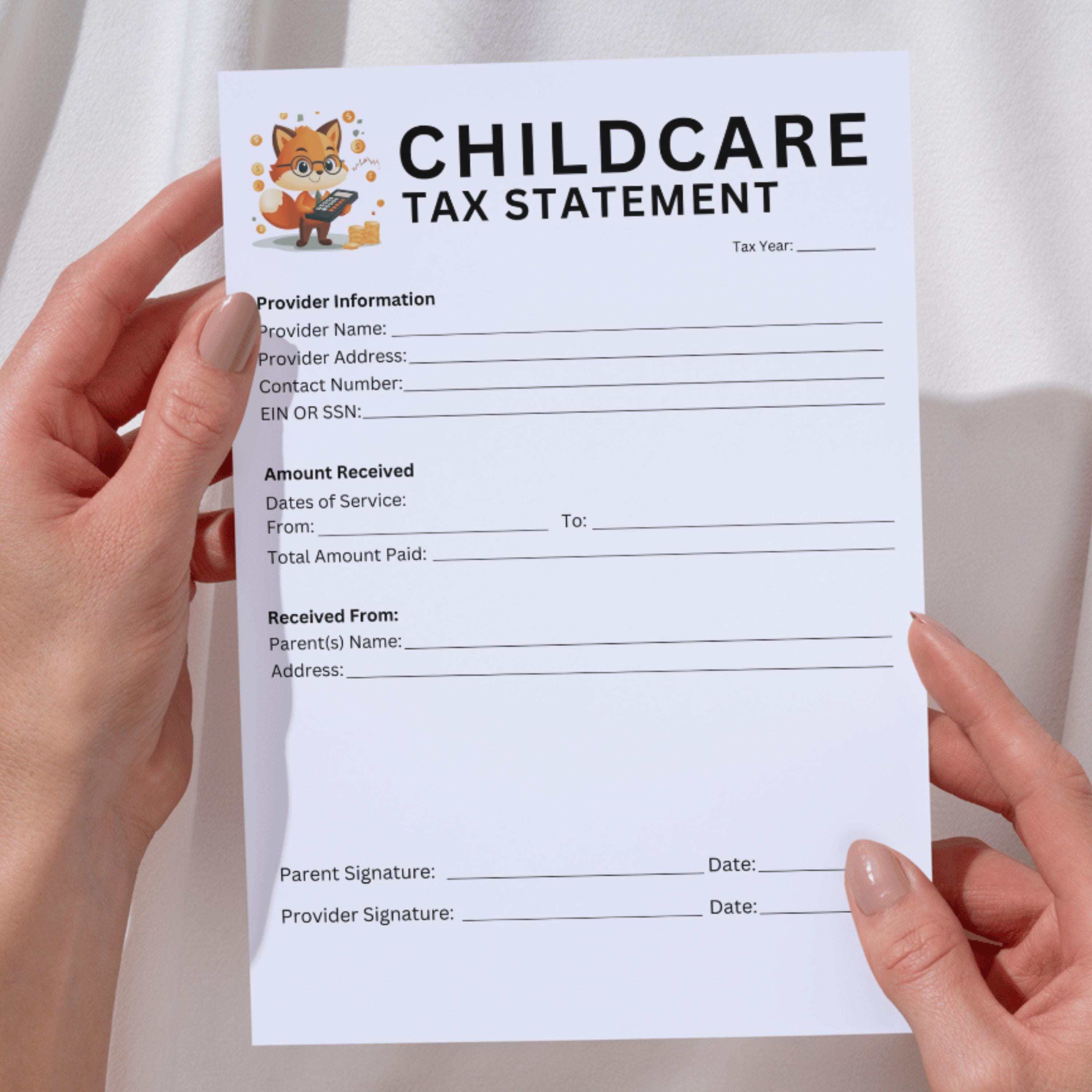 Printable Childcare Tax Statement Template, Childcare Payment Record ...