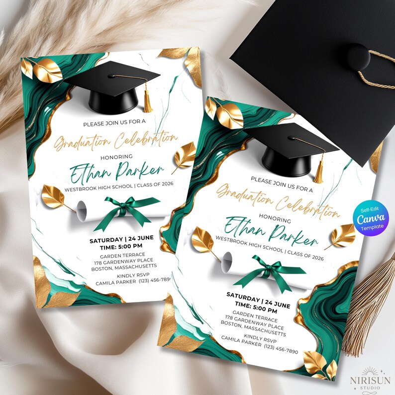 Green Graduation Invitation, Class of 2026 Party Invite, Graduation ...