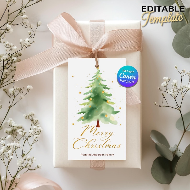Christmas Favor Tags: Merry Christmas Holiday Gift Labels (editable ...