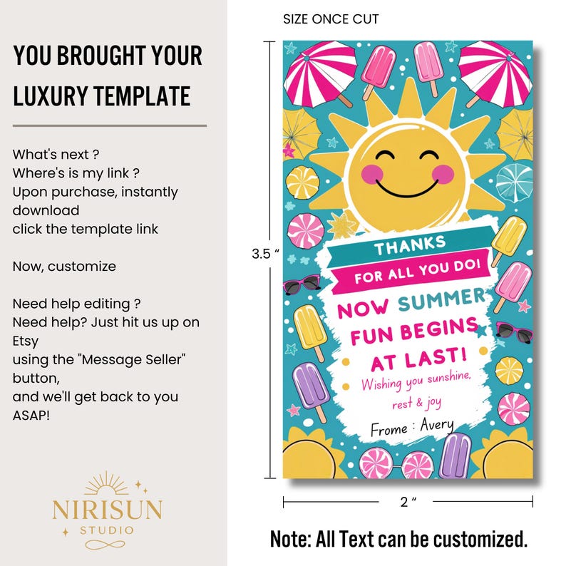 End of Year Thank You Gift Tag, Editable Last Day of School Gift Tag ...