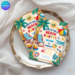 Beach Party Invitation, Editable Summer Birthday Invite, Beach Birthday ...