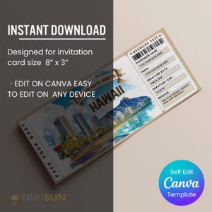Hawaii Surprise Trip Ticket, Tropical Boarding Pass Invitation Template ...