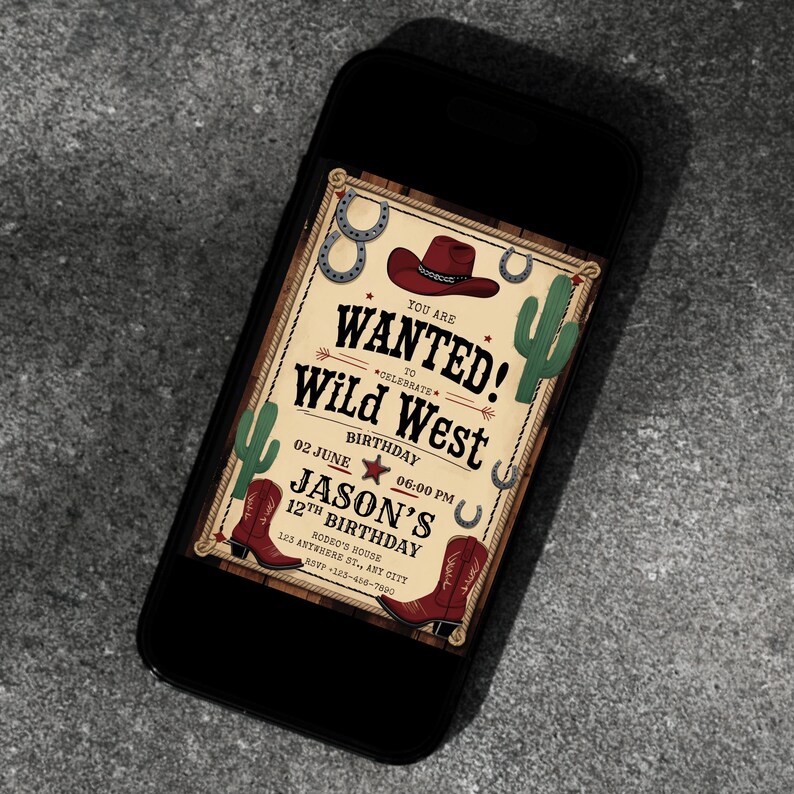 Wild West Cowboy Birthday Invitation, Country Western Birthday Template ...