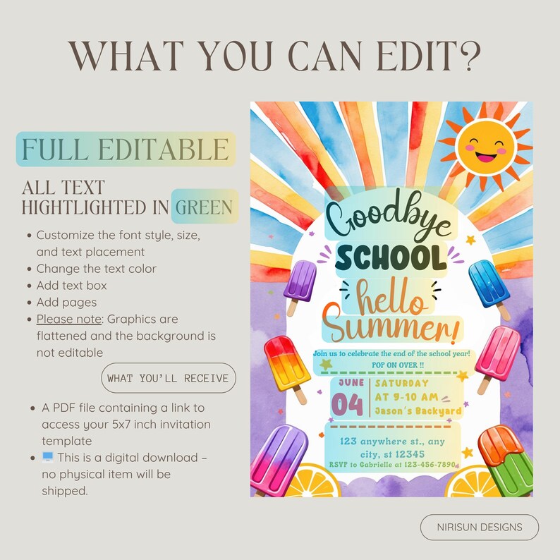 Popsicle End of School Party Invitation Template Editable Canva ...