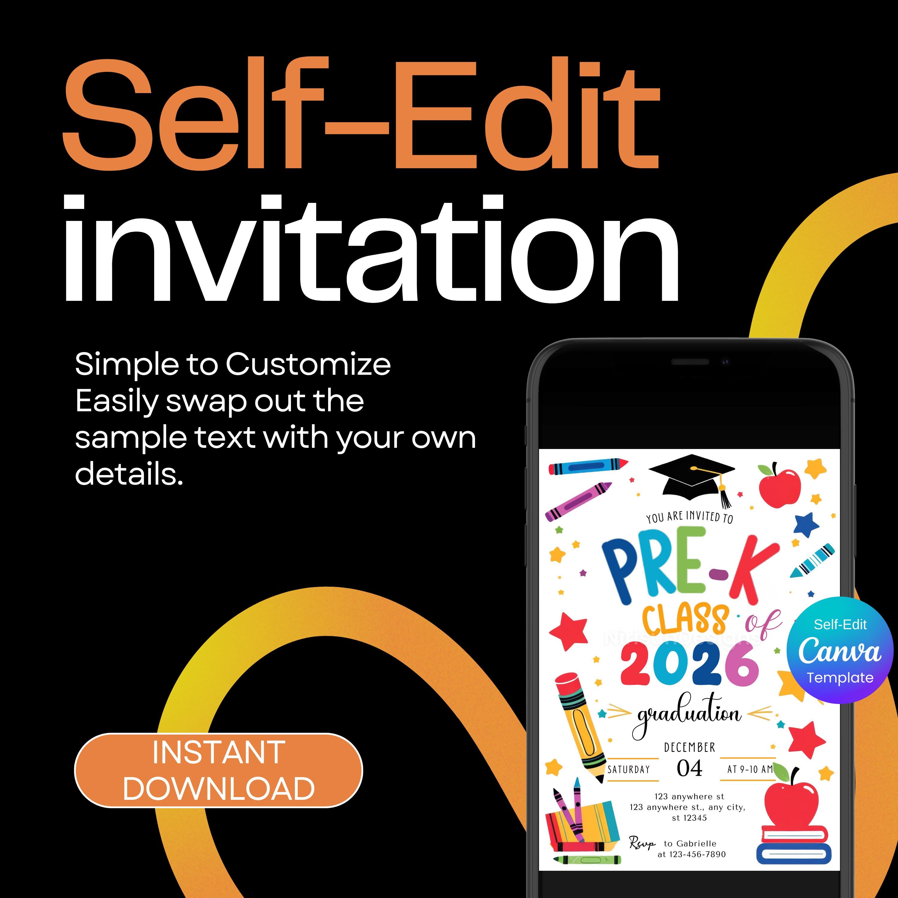 Pre-k Graduation Invitation, Prek Announcement Invite, Preschool ...
