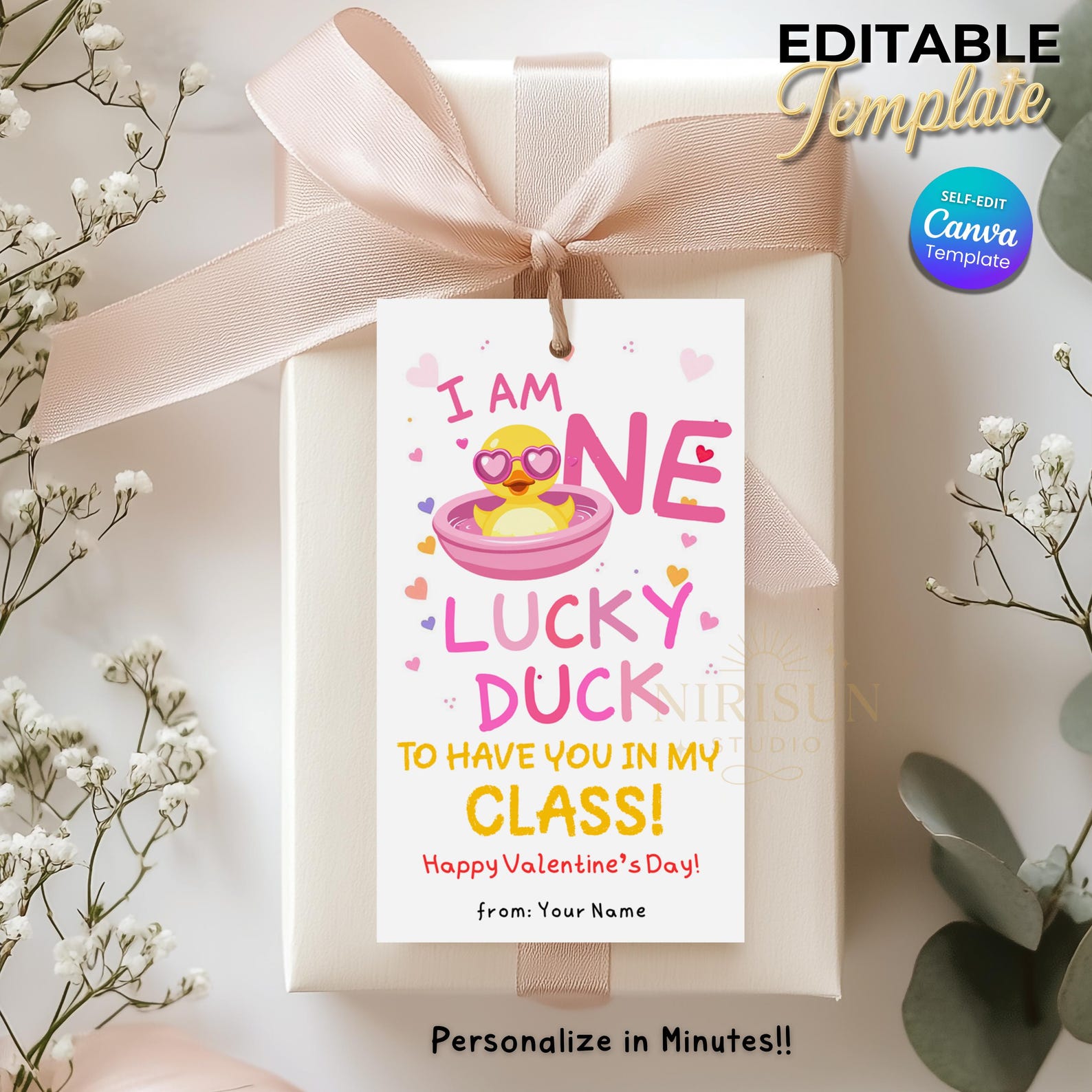 Teacher Valentine Gift Tag Printable, Lucky Duck Classroom Valentine ...