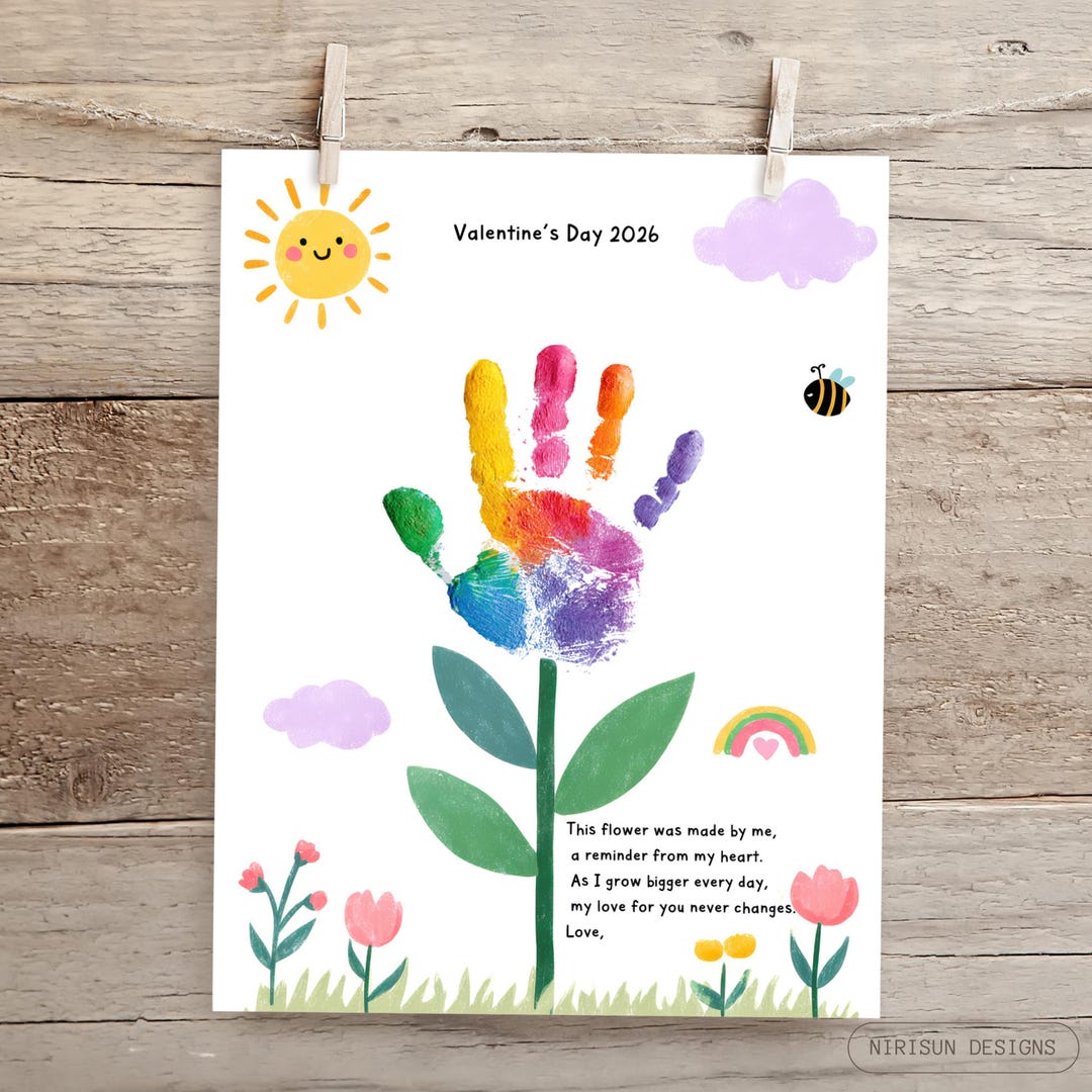 Valentine Handprint Art Printable, Valentine Flower Art, Kids Handprint ...