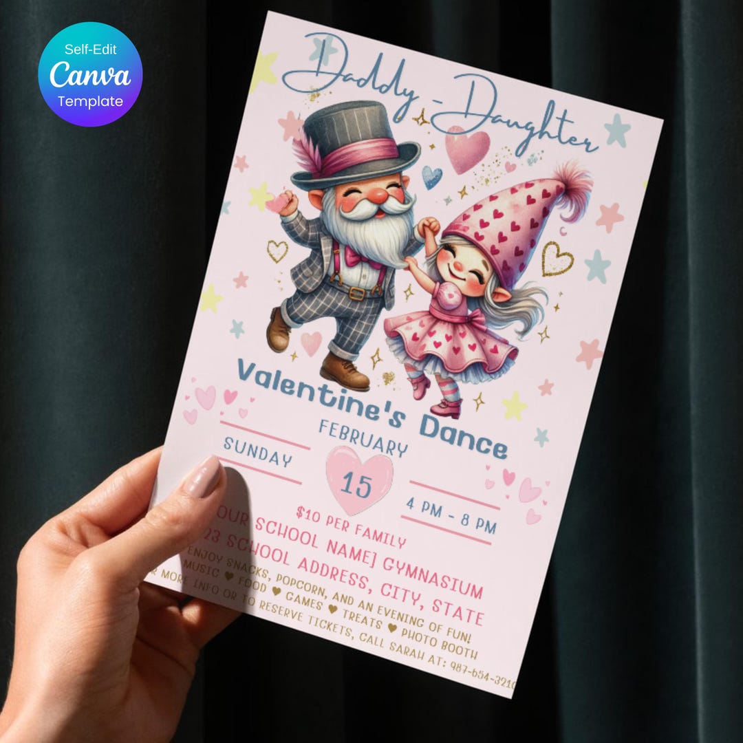 Daddy Daughter Valentines Day Dance Invitation Template, Gnome ...