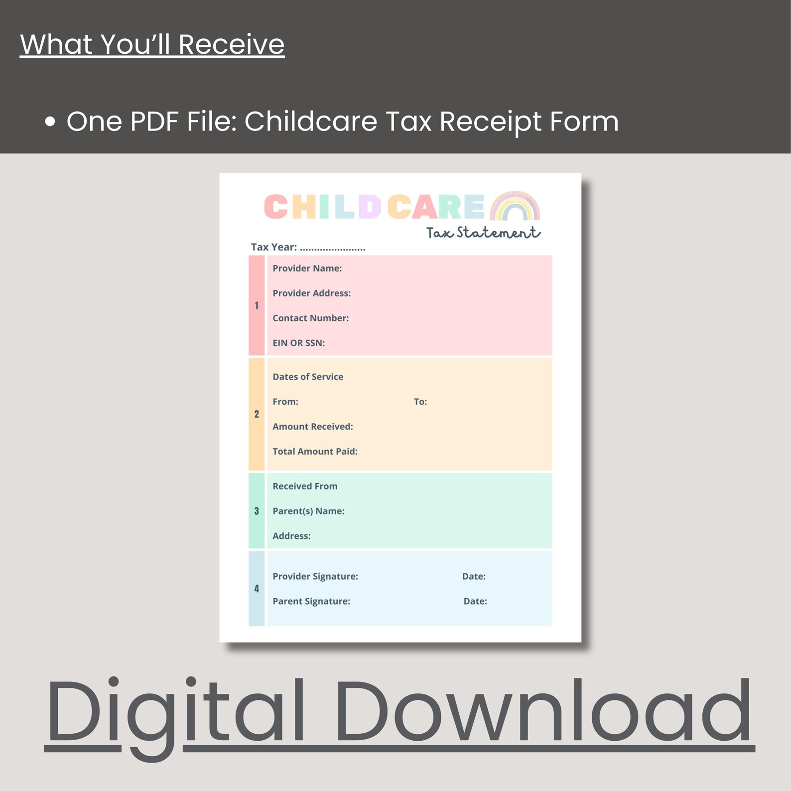 Childcare Tax Statement Template, Printable Daycare Receipt Form ...