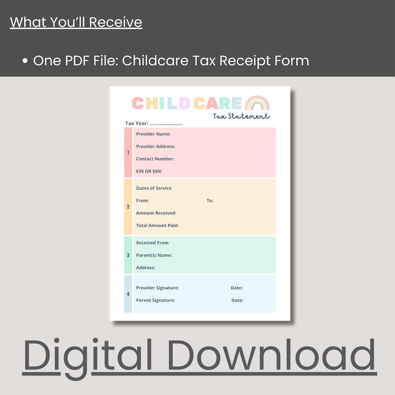 Childcare Tax Statement Template, Printable Daycare Receipt Form ...