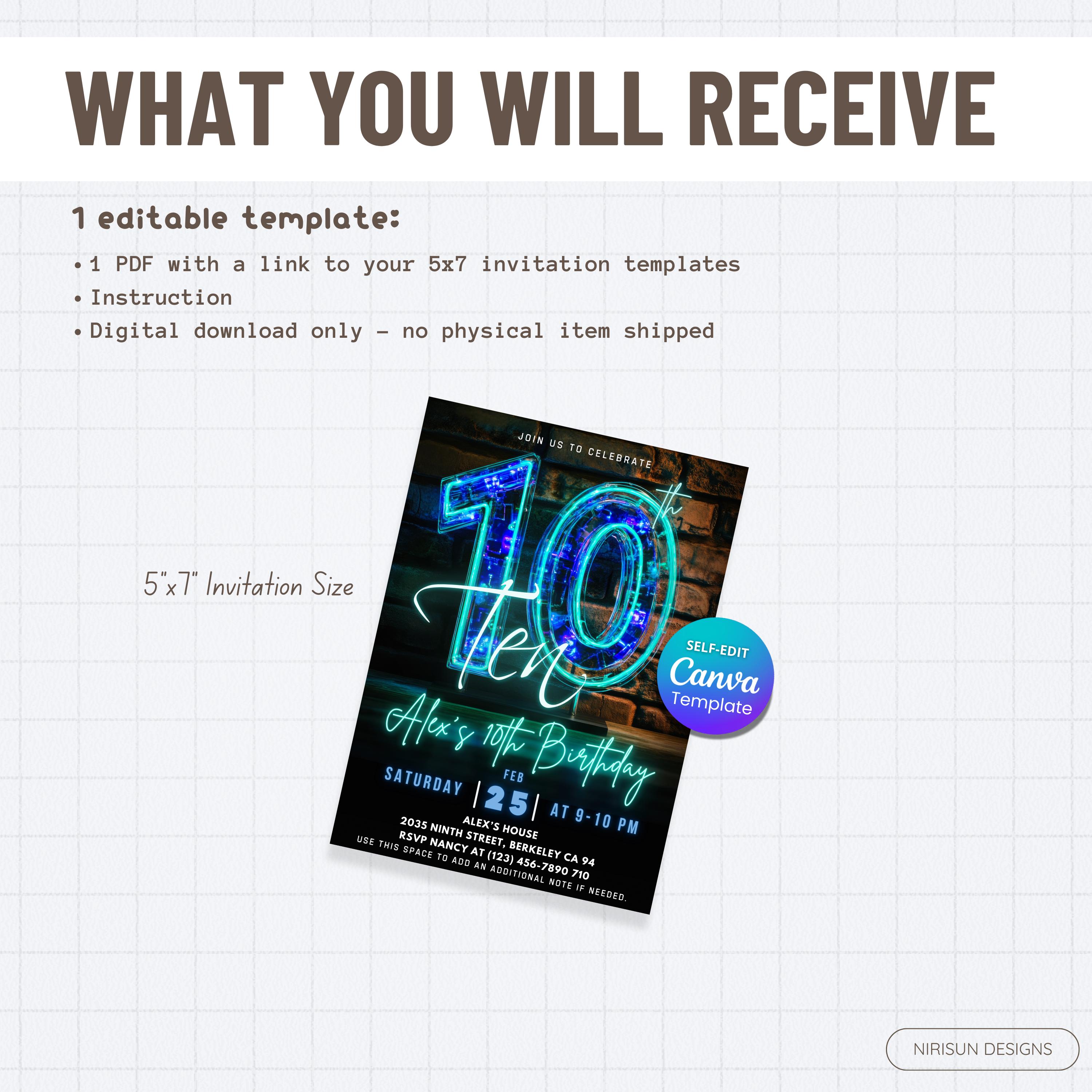 10th Birthday Invitation, Neon 10th Birthday, Blue Glow Party for Boys ...