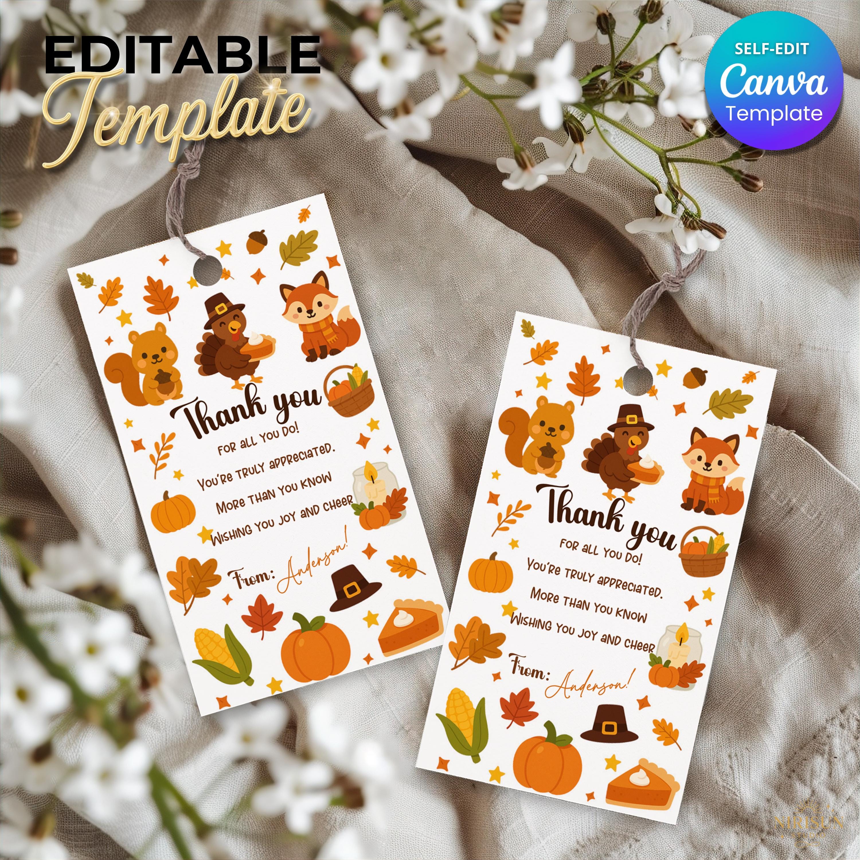 Thanksgiving Gift Tags: Fall Thank You Favor Tags (editable Template ...