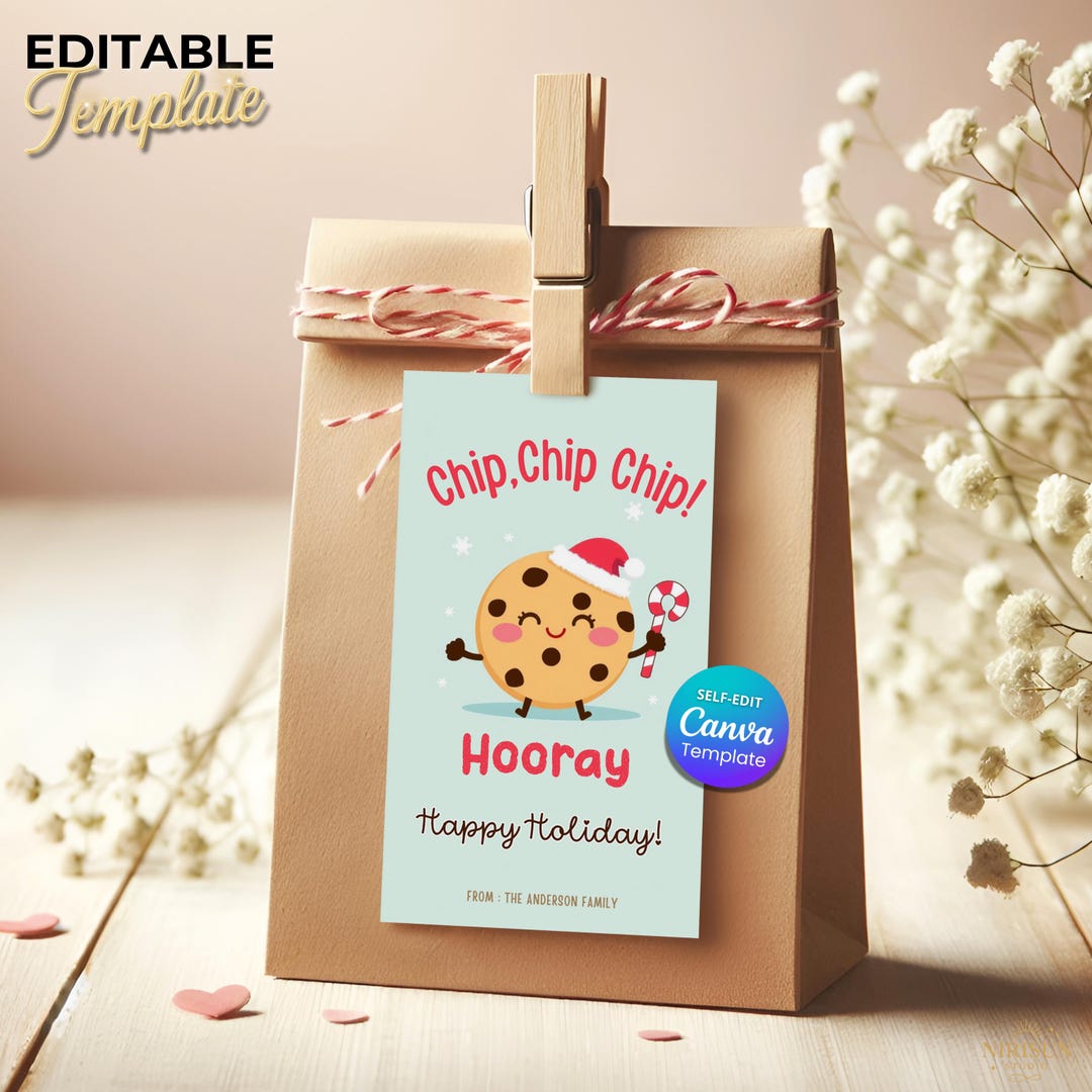 Christmas Cookie Gift Tag: Chip Chip Hooray Holiday Treat Label ...