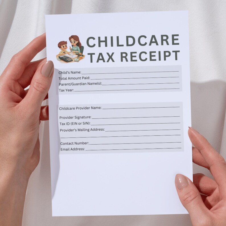 Printable Childcare Tax Receipt, Editable Childcare Daycare Forms PDF ...