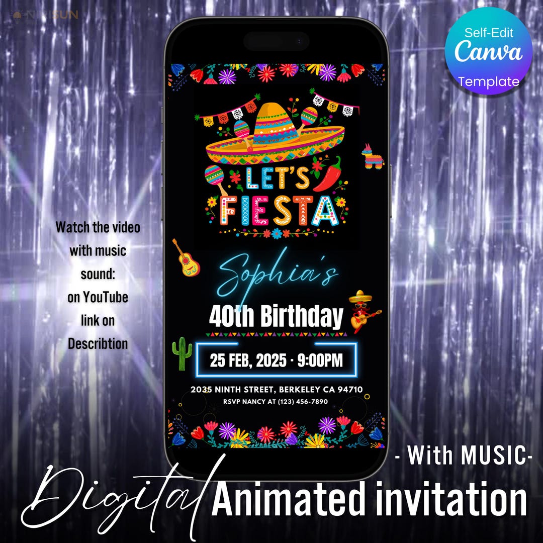 Animated Fiesta Birthday Invitation, Mexican Theme Party Invite ...
