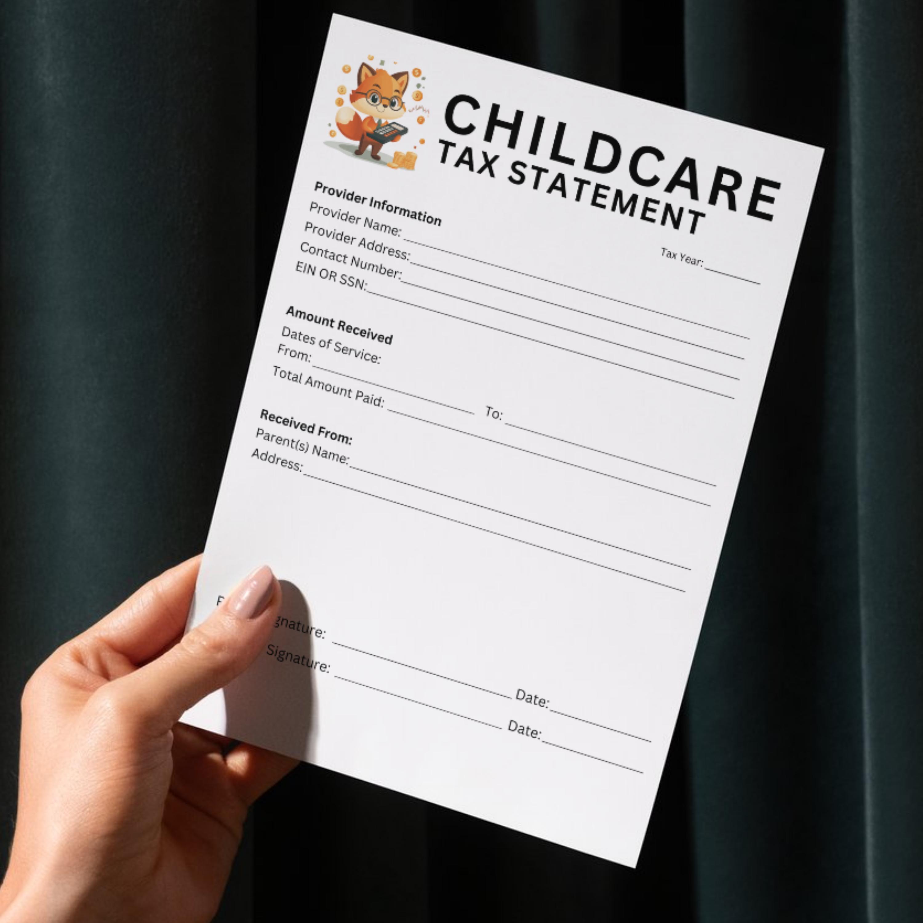 Printable Childcare Tax Statement Template, Childcare Payment Record ...