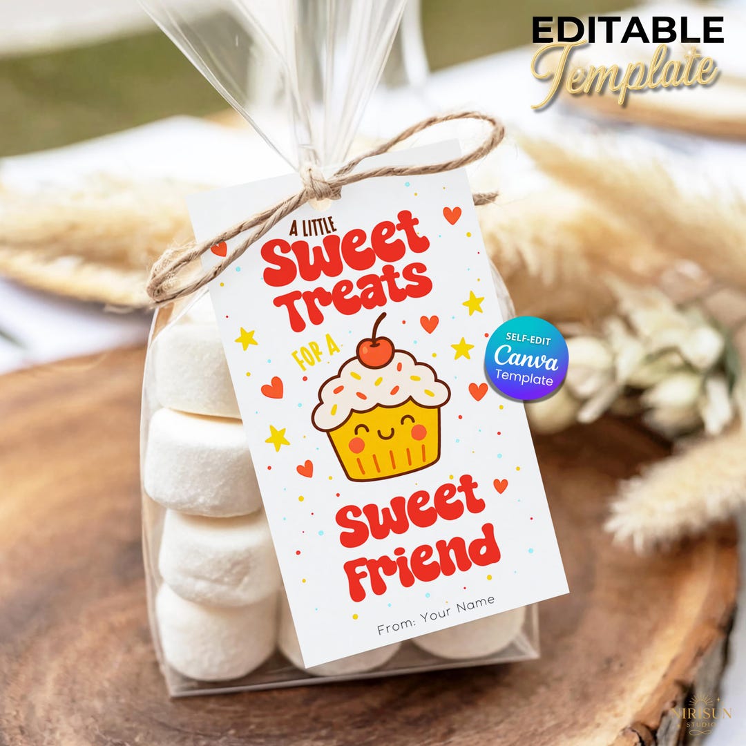 Sweet Treat Favor Tag Printable, Valentine Classroom Gift Tag, Editable ...