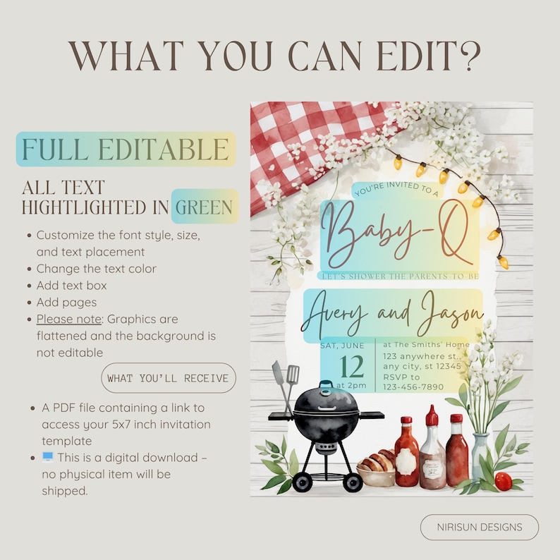 Editable BBQ Baby Shower Invitation, Picnic Baby Shower Canva Invite ...