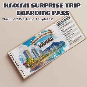 Hawaii Surprise Trip Ticket, Tropical Boarding Pass Invitation Template ...