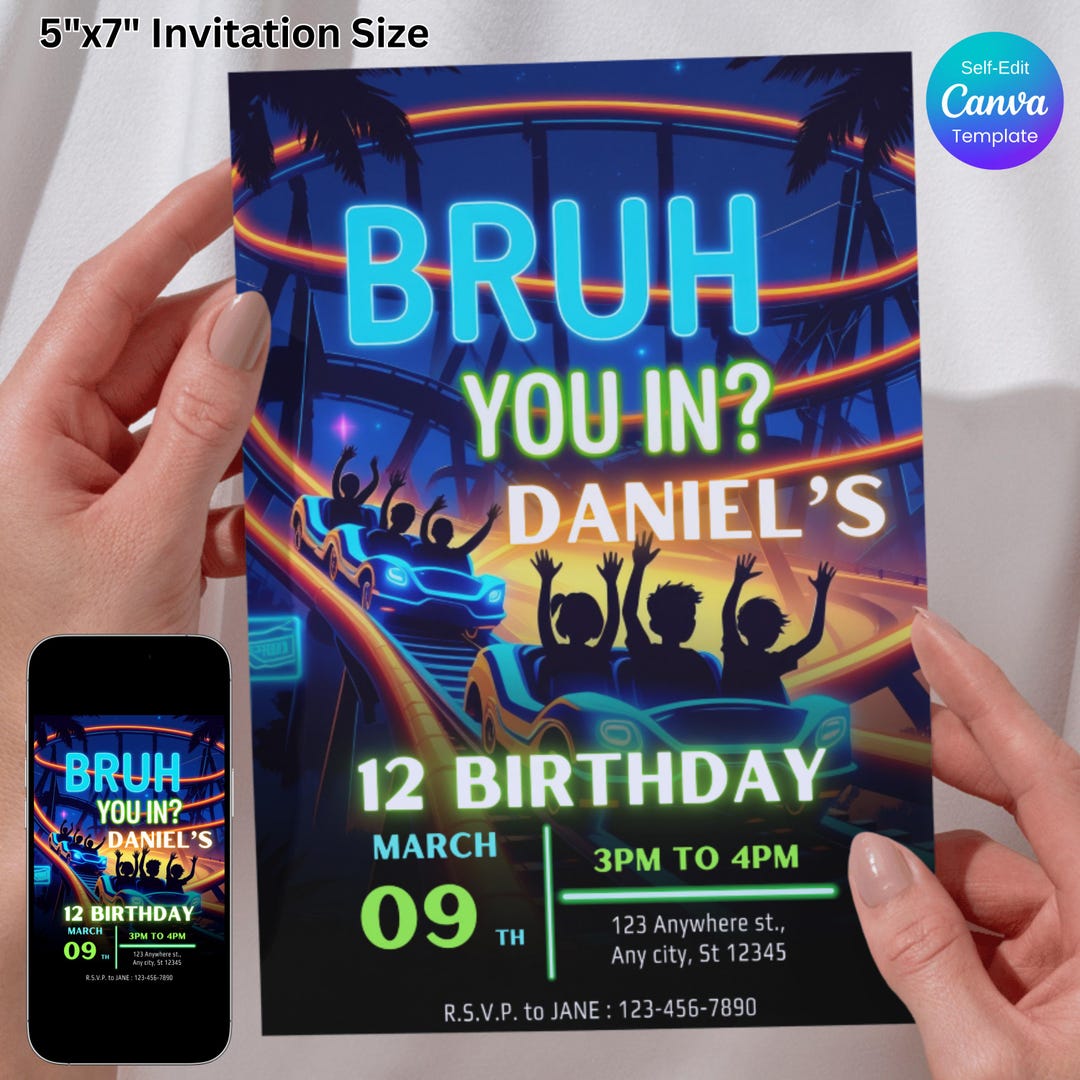 Roller Coaster Birthday Invitation, Theme Park Birthday Invitation ...
